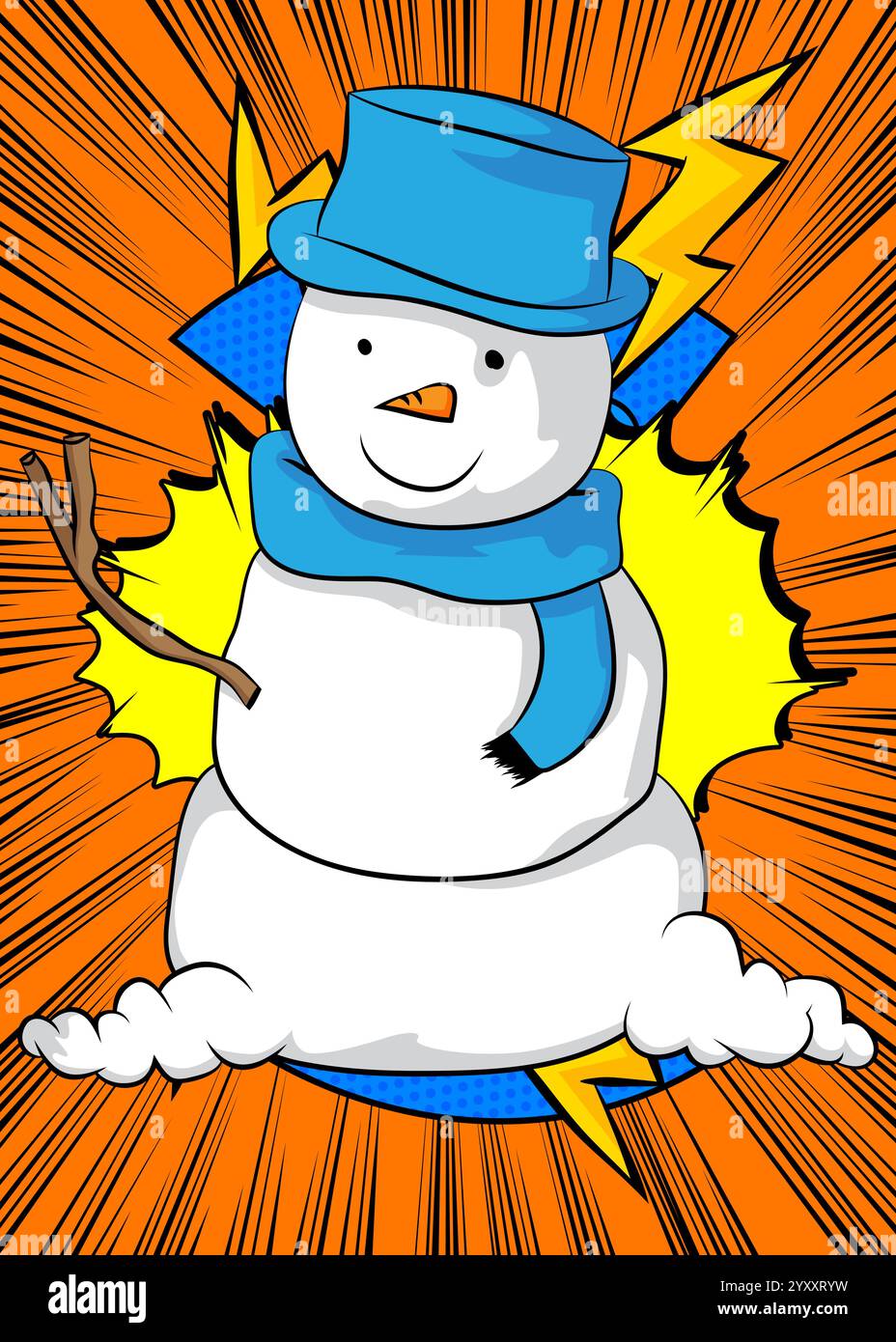 Cartoon Snowman, comic book Holiday. Retro vector comics pop art design ...