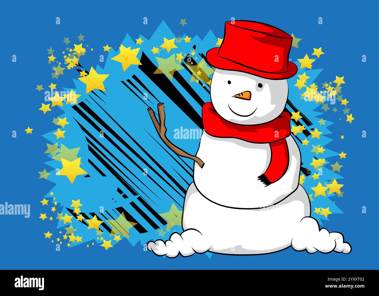 Cartoon Snowman, comic book Holiday. Retro vector comics pop art design ...