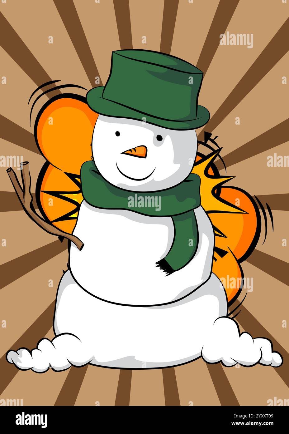 Cartoon Snowman, comic book Holiday. Retro vector comics pop art design ...