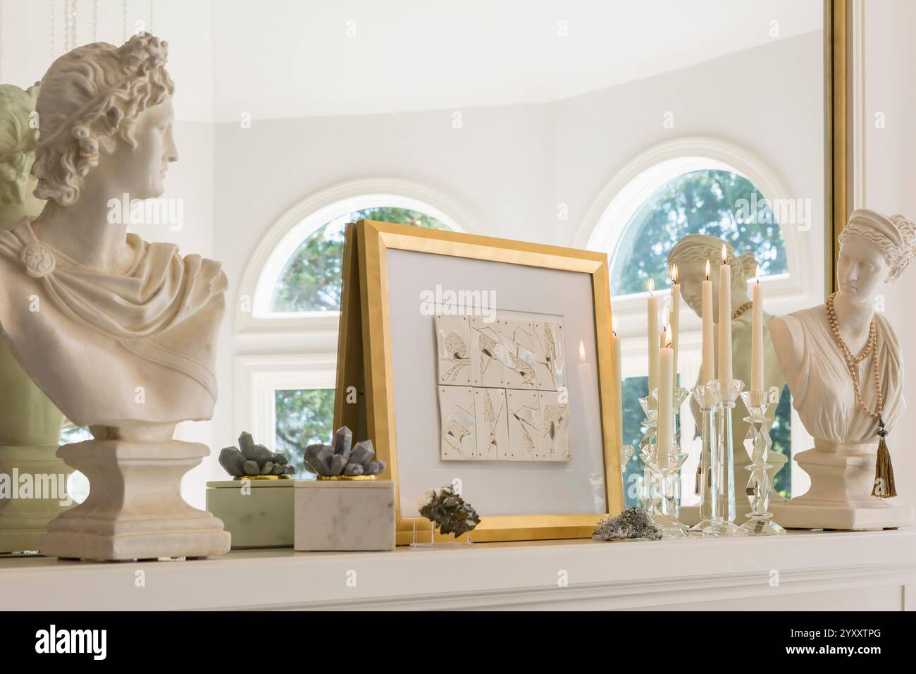 Art objects on top of mantel in high end home Stock Photo - Alamy
