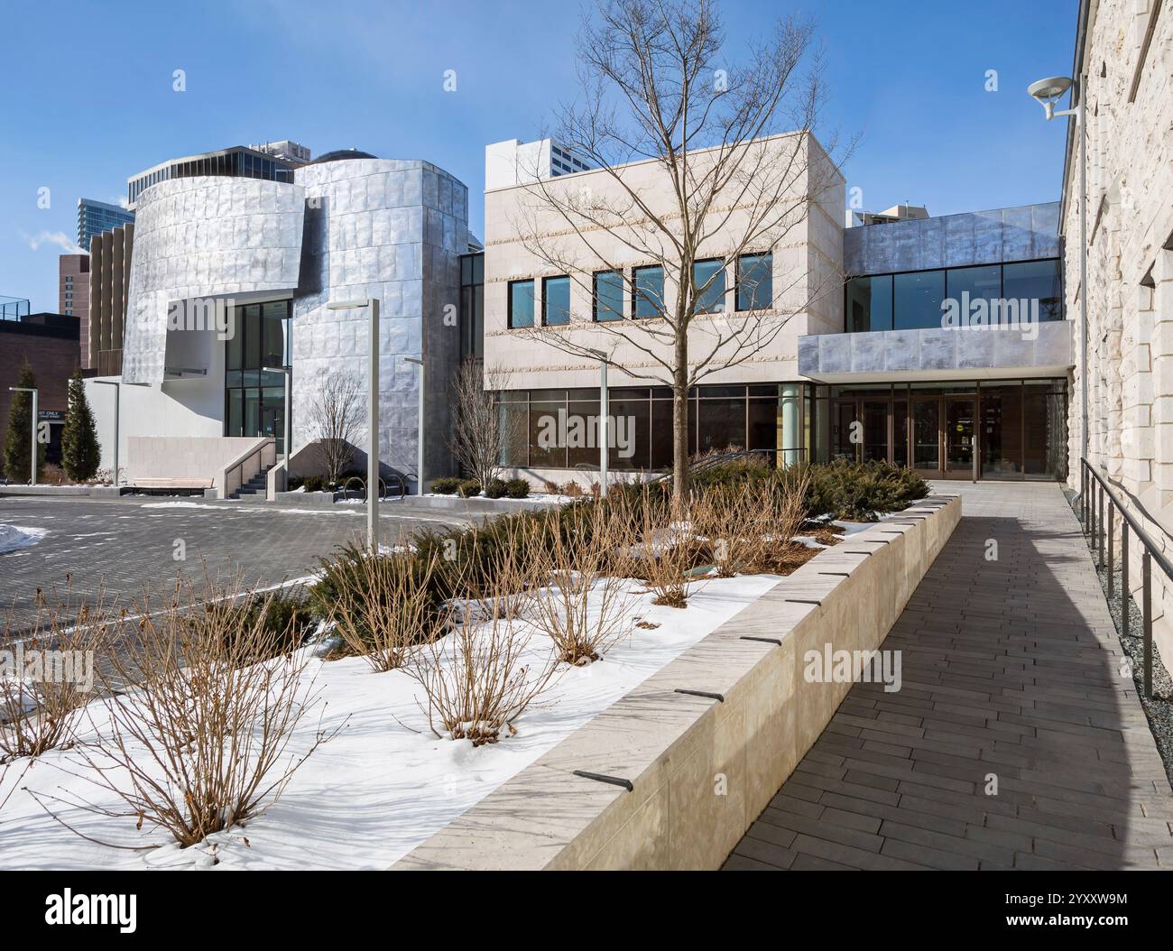 Back entrance to new addition to urban church Stock Photo - Alamy