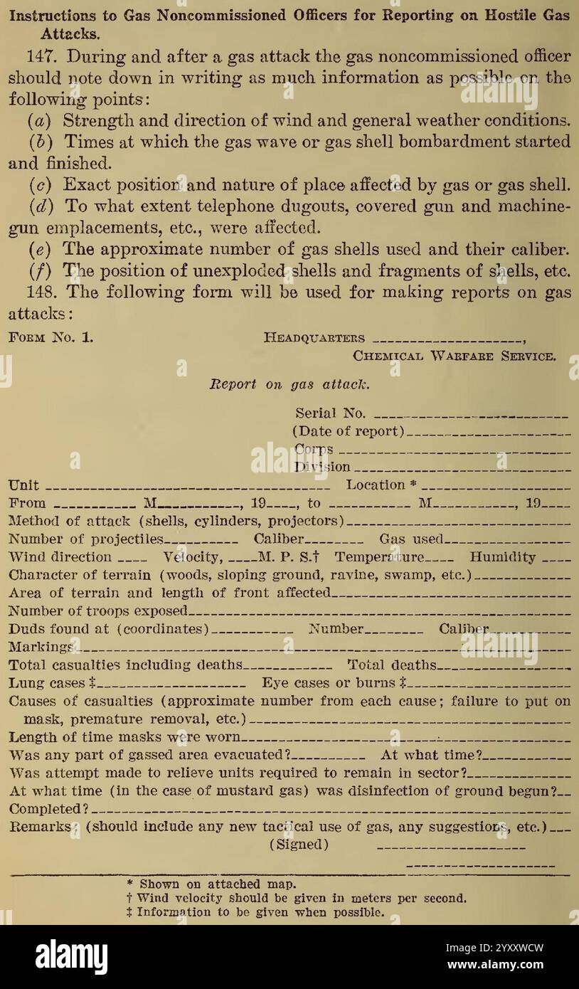 ''Report on gas attack Form No. 1'' to ''Headquarters Chemical Warfare ...
