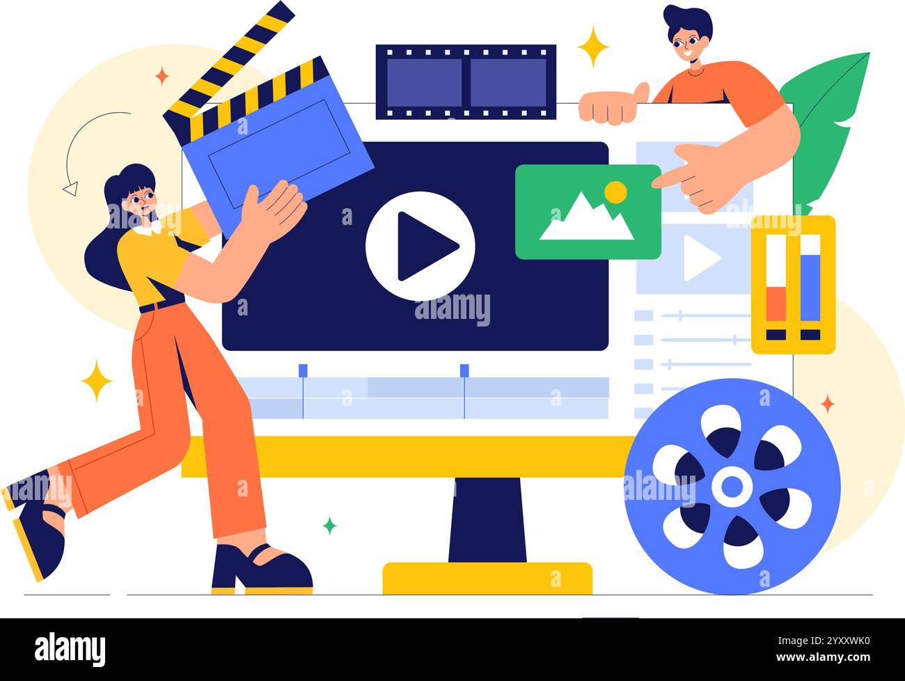 Vector Illustration of a Video Editor Program featuring Video Editing ...