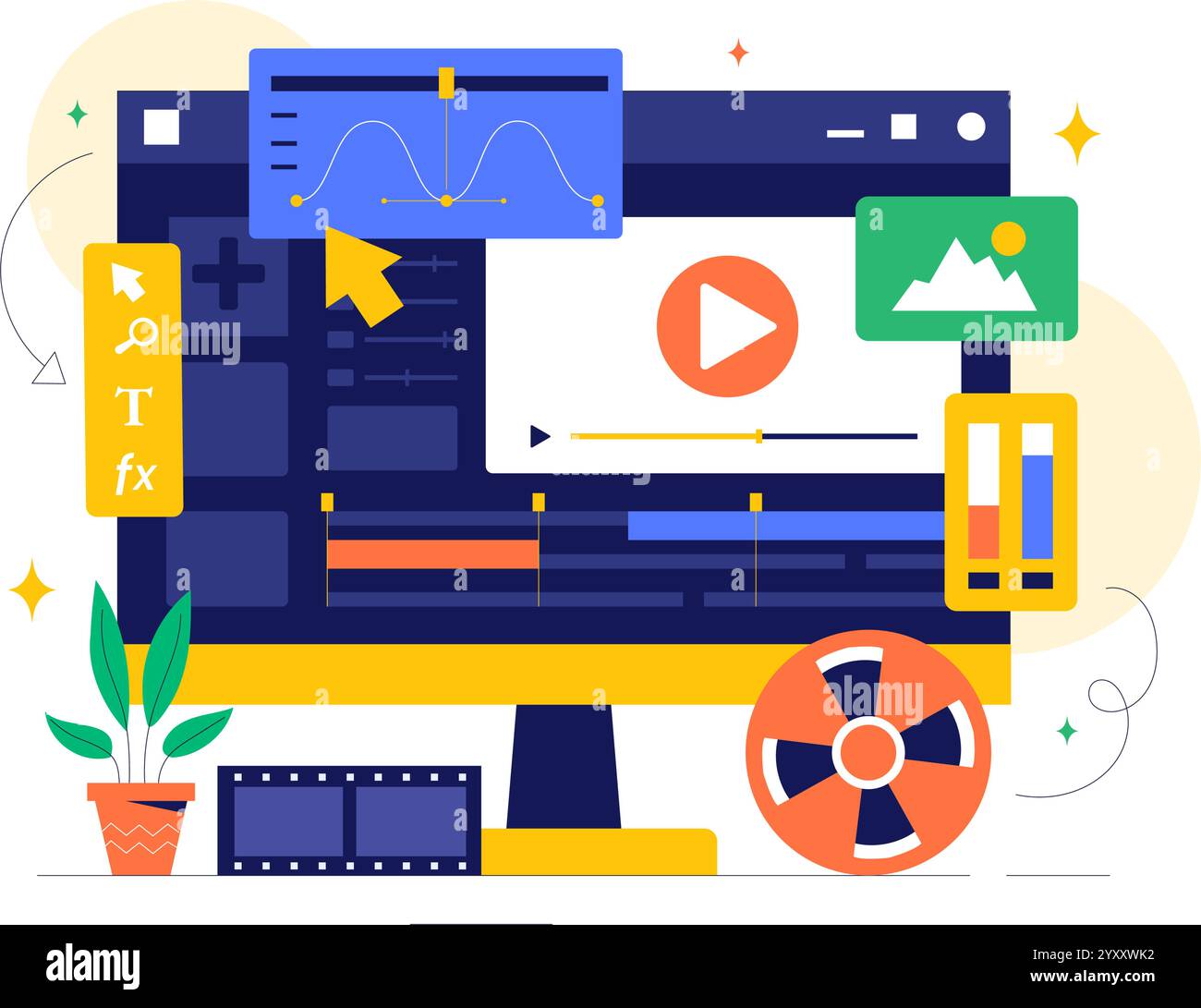 Vector Illustration of a Video Editor Program featuring Video Editing ...