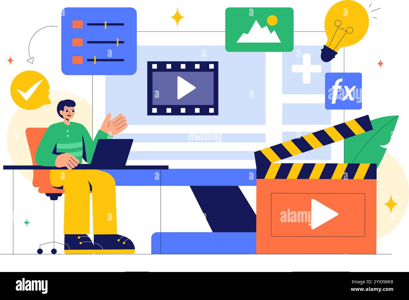 Vector Illustration of a Video Editor Program featuring Video Editing ...