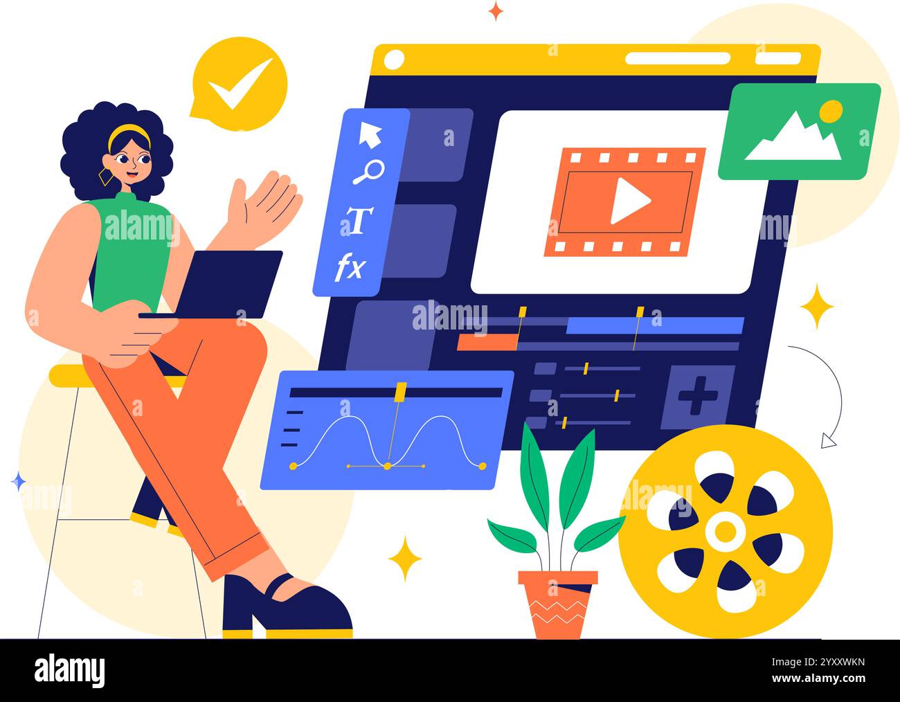 Vector Illustration of a Video Editor Program featuring Video Editing ...