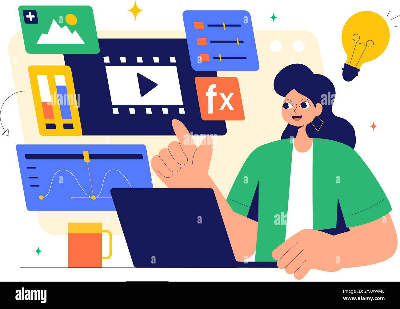 Vector Illustration of a Video Editor Program featuring Video Editing ...