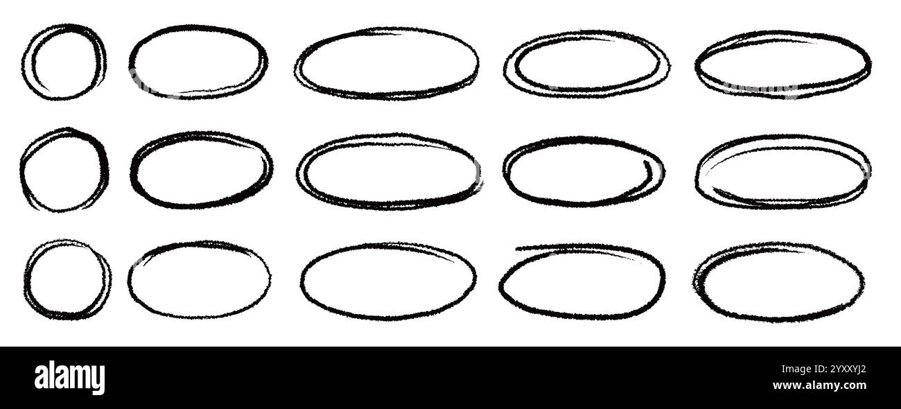 Marker brush marker scribble line oval frame shape set. Hand drawn ...