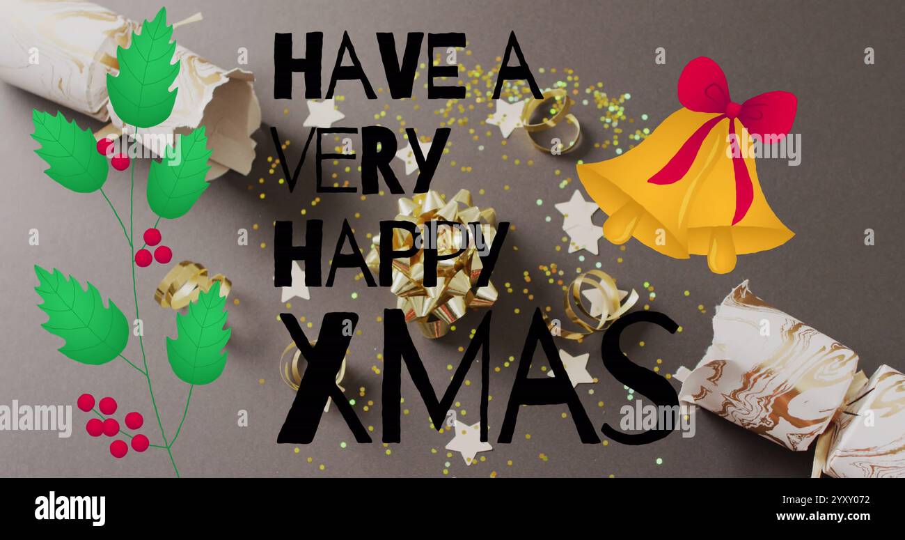 Image of christmas greetings text over christmas decorations. Christmas ...