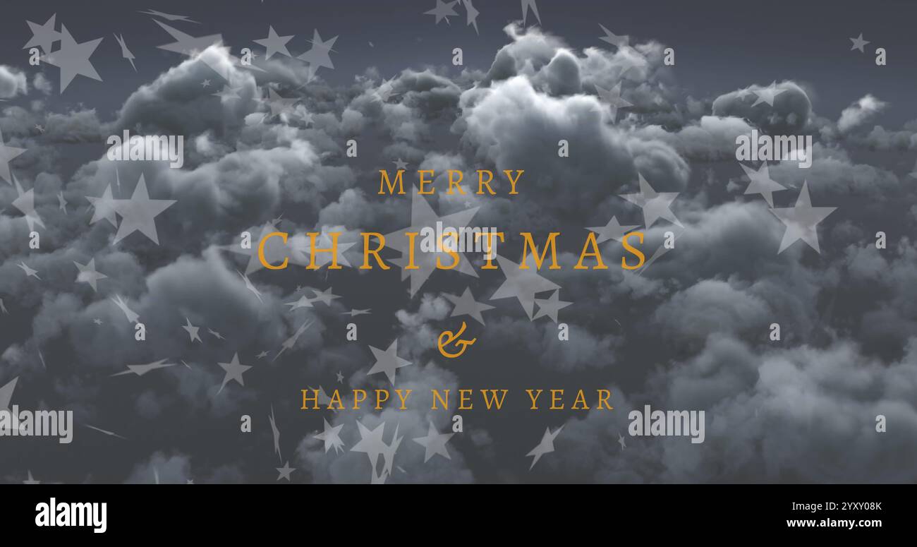 Image of christmas greetings text over stars, clouds and sky. Christmas ...