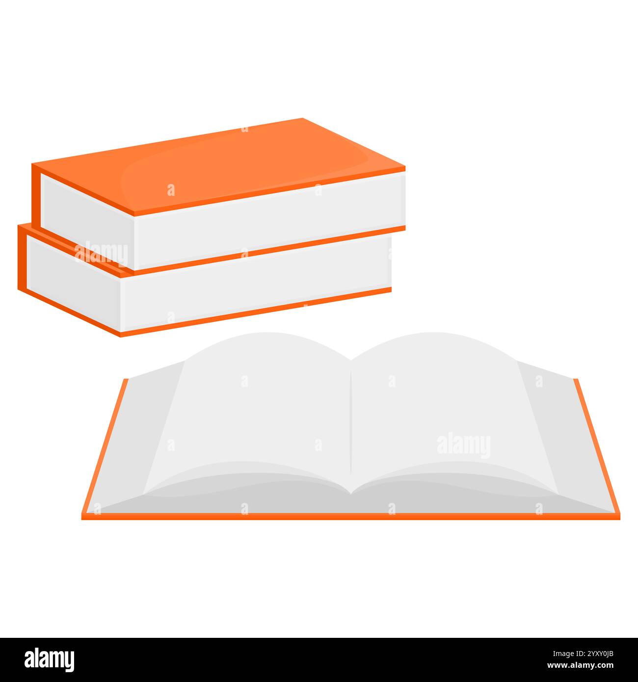 Blank Open Notebook Vector. Stack of Orange Books Element. Blank ...