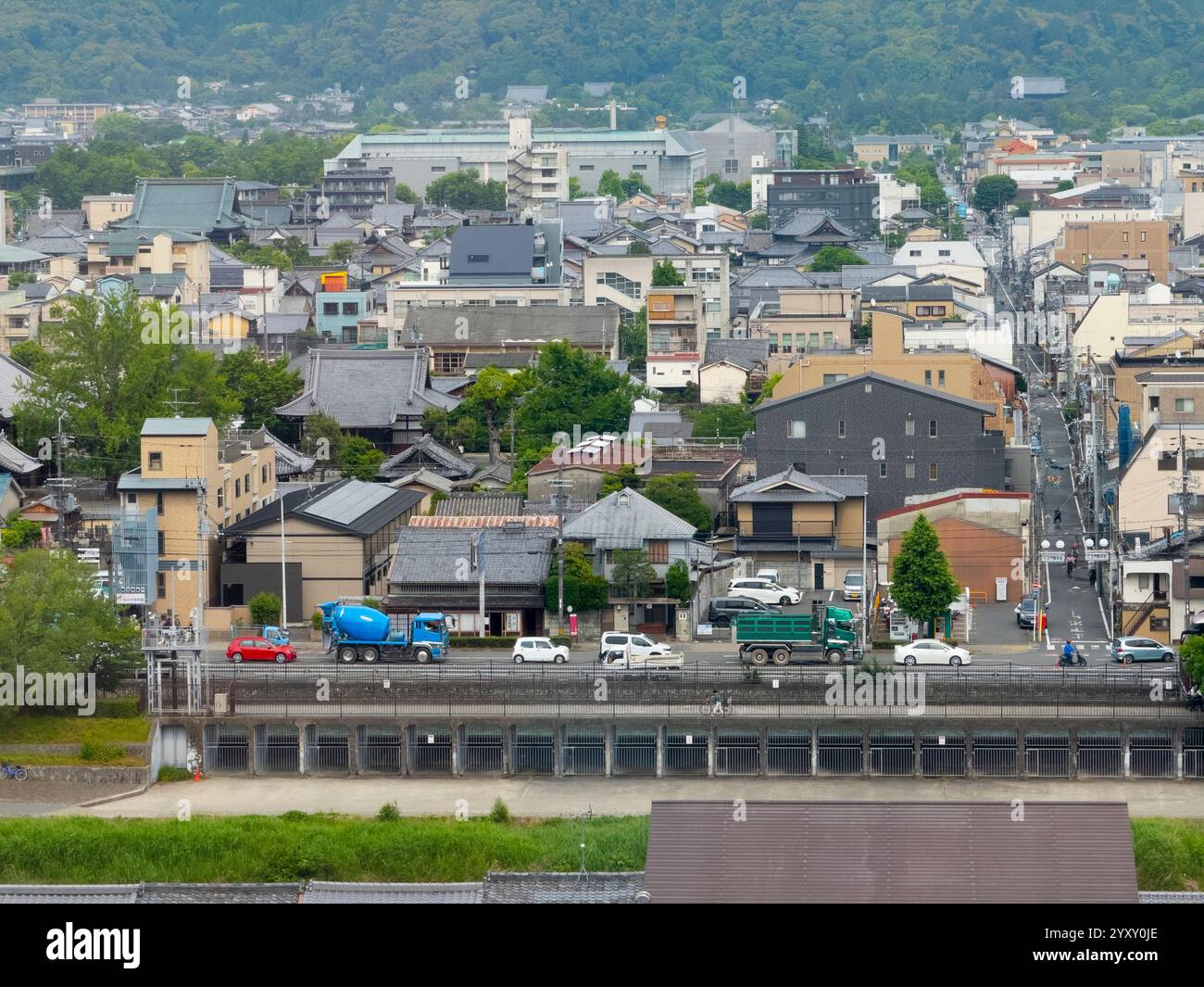 Sanjo historic center aerial view on Niomon Dori Street in historic ...