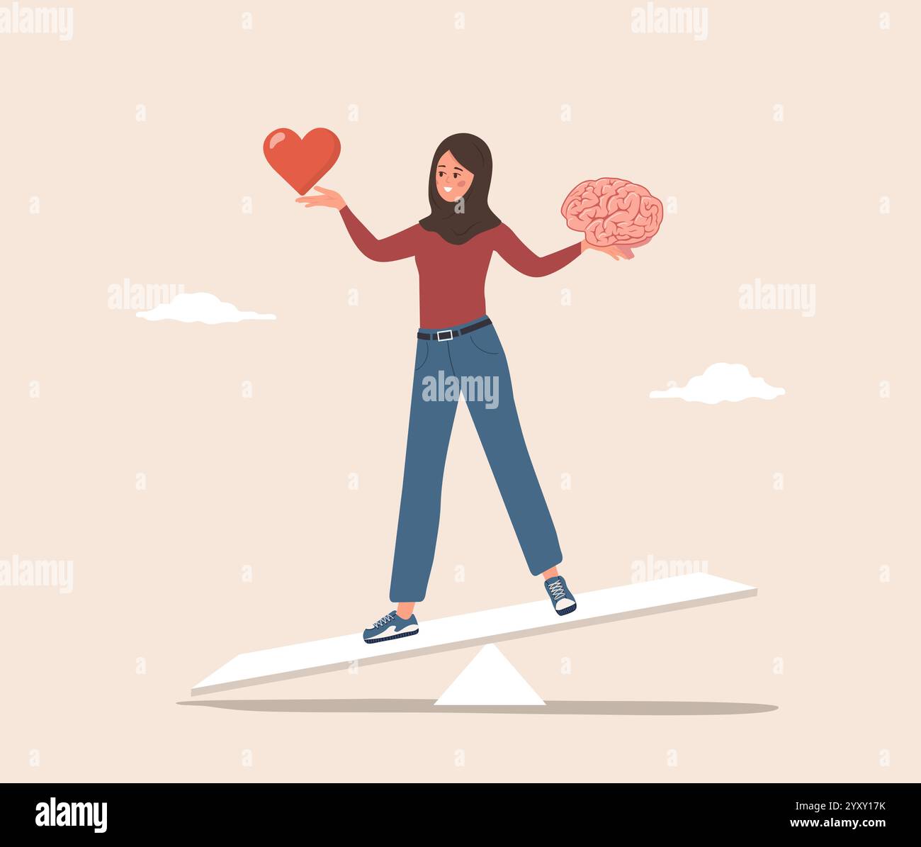 Balance between Brain and Heart. Control feeling and emotion concept ...