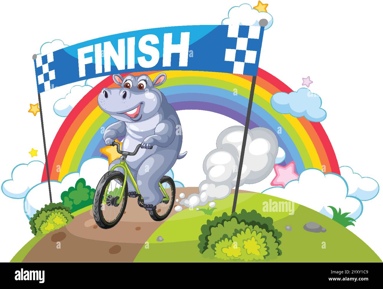 Hippo cycling under a rainbow finish line Stock Vector Image & Art - Alamy