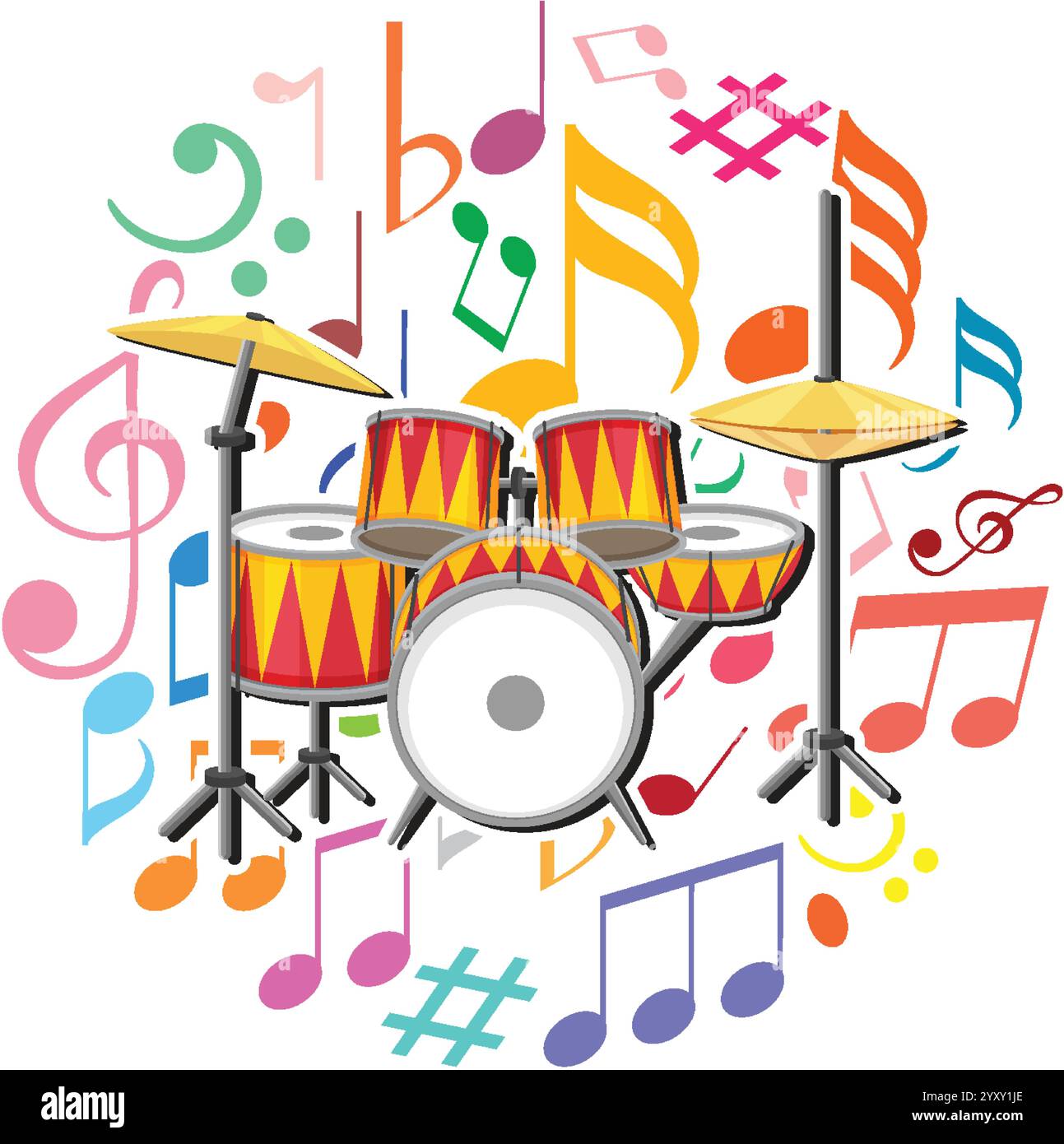 Colorful drum set surrounded by musical notes Stock Vector Image & Art ...