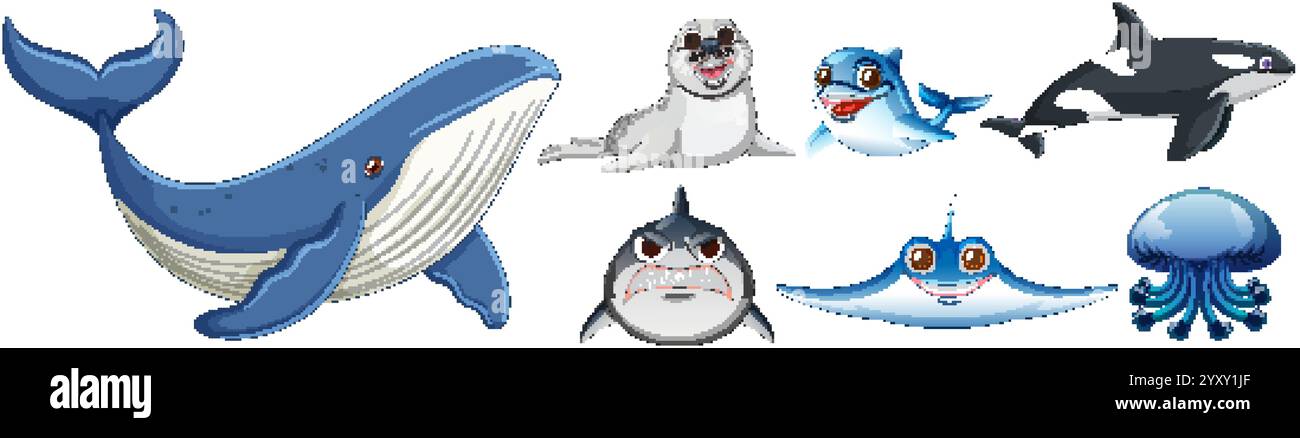 Colorful cartoon sea creatures in a playful scene Stock Vector Image ...