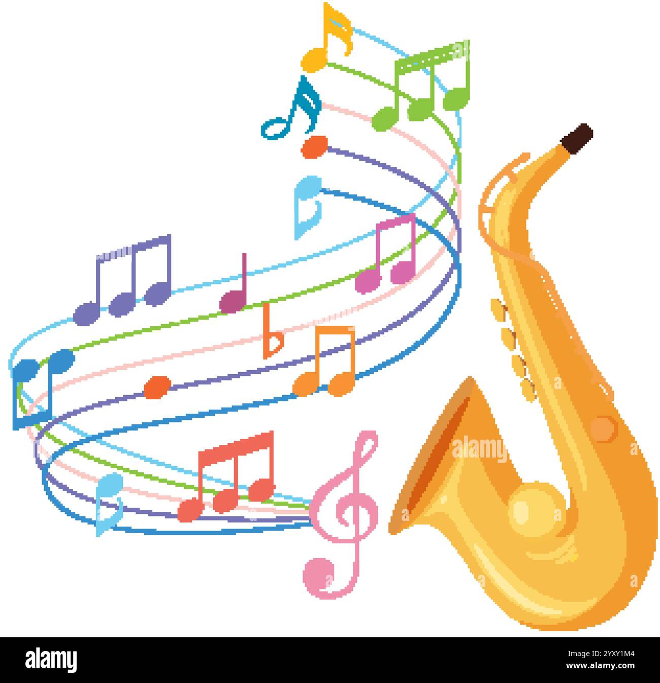 Vibrant notes flowing from a golden saxophone Stock Vector Image & Art ...