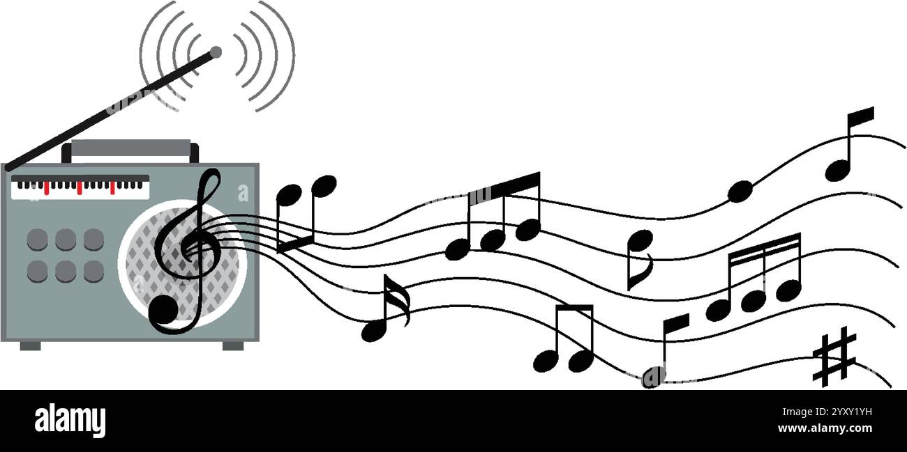Radio emitting musical notes and sound waves Stock Vector Image & Art ...