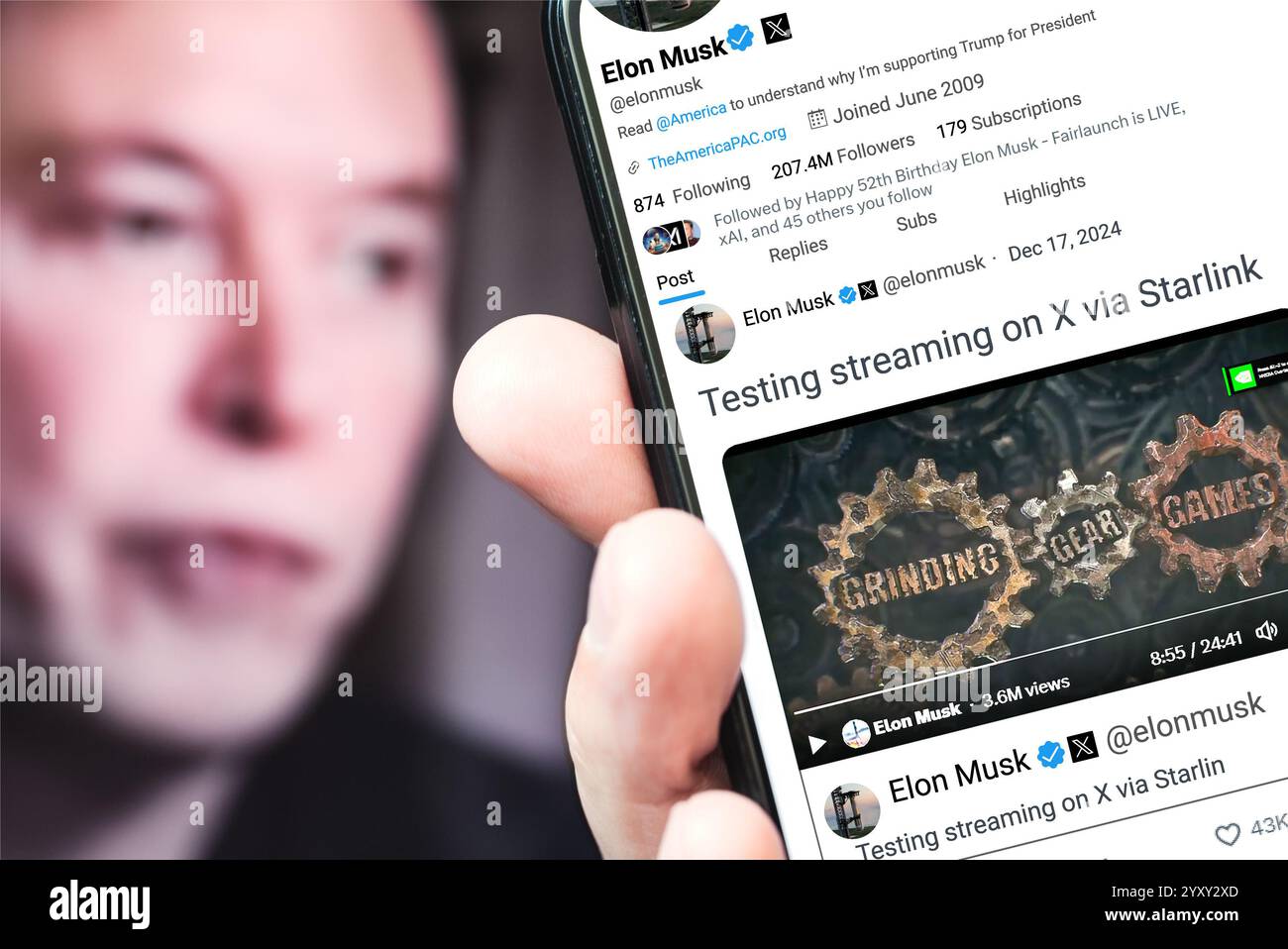 Poltava, Ukraine - 17, December 2024. Elon Musk Twitter profile page ...