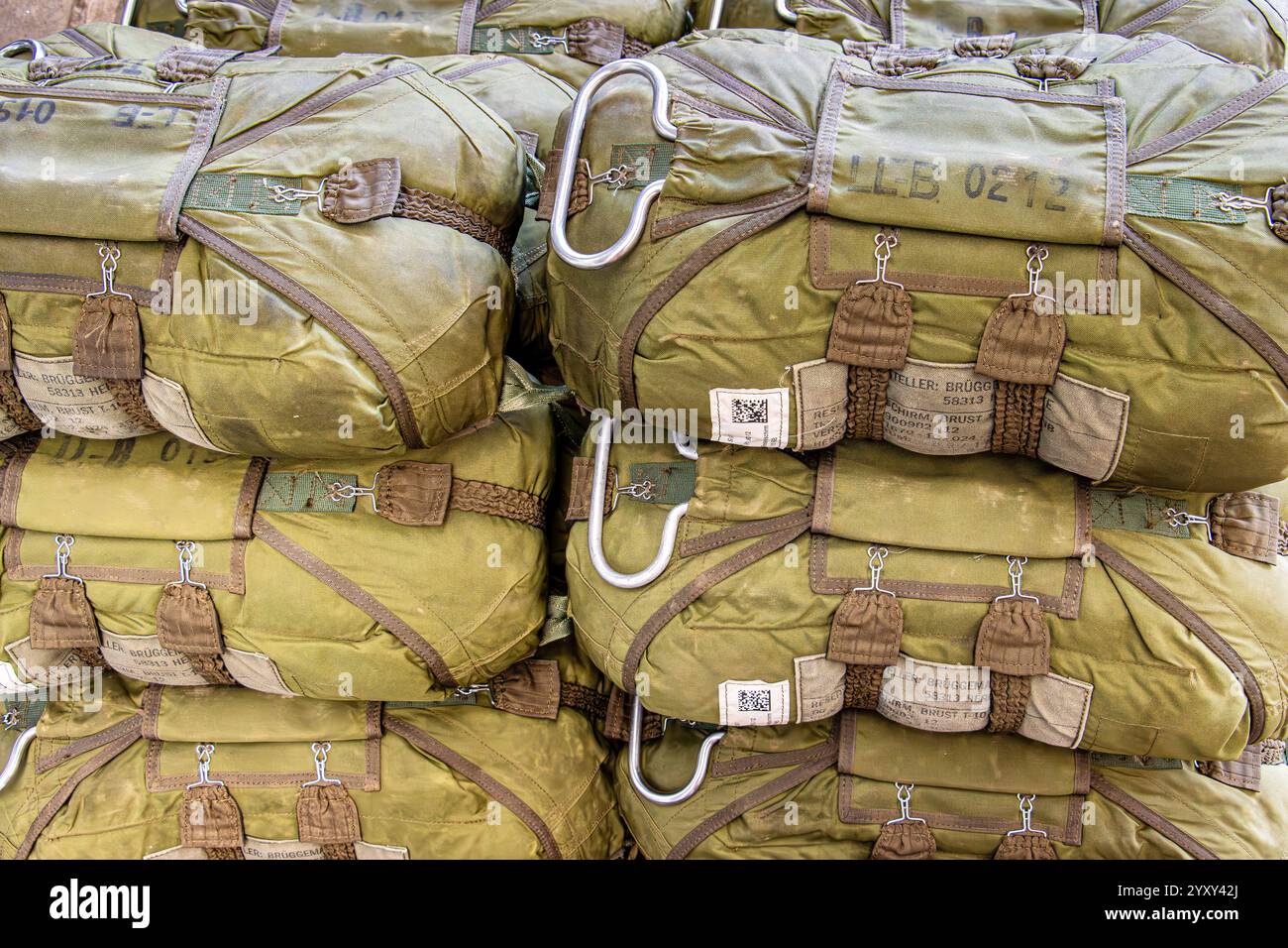 During a NATO exercise, prepared parachutes for German paratroopers are ...