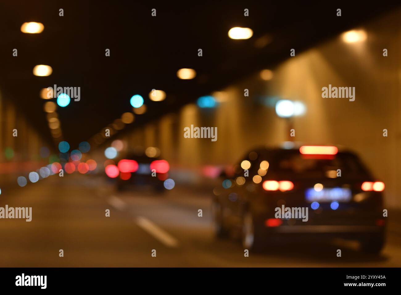 Speed ride. Car speed. Motion. Cars ride. Car in tunnel. Blurred car ...