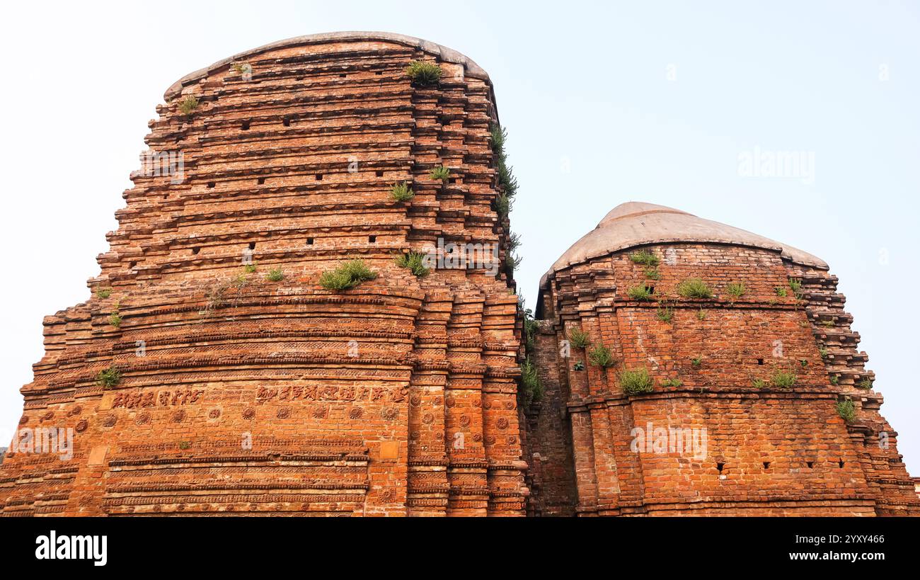 View of the terracotta shikhara (spire) of Lord Narasimha Temple ...