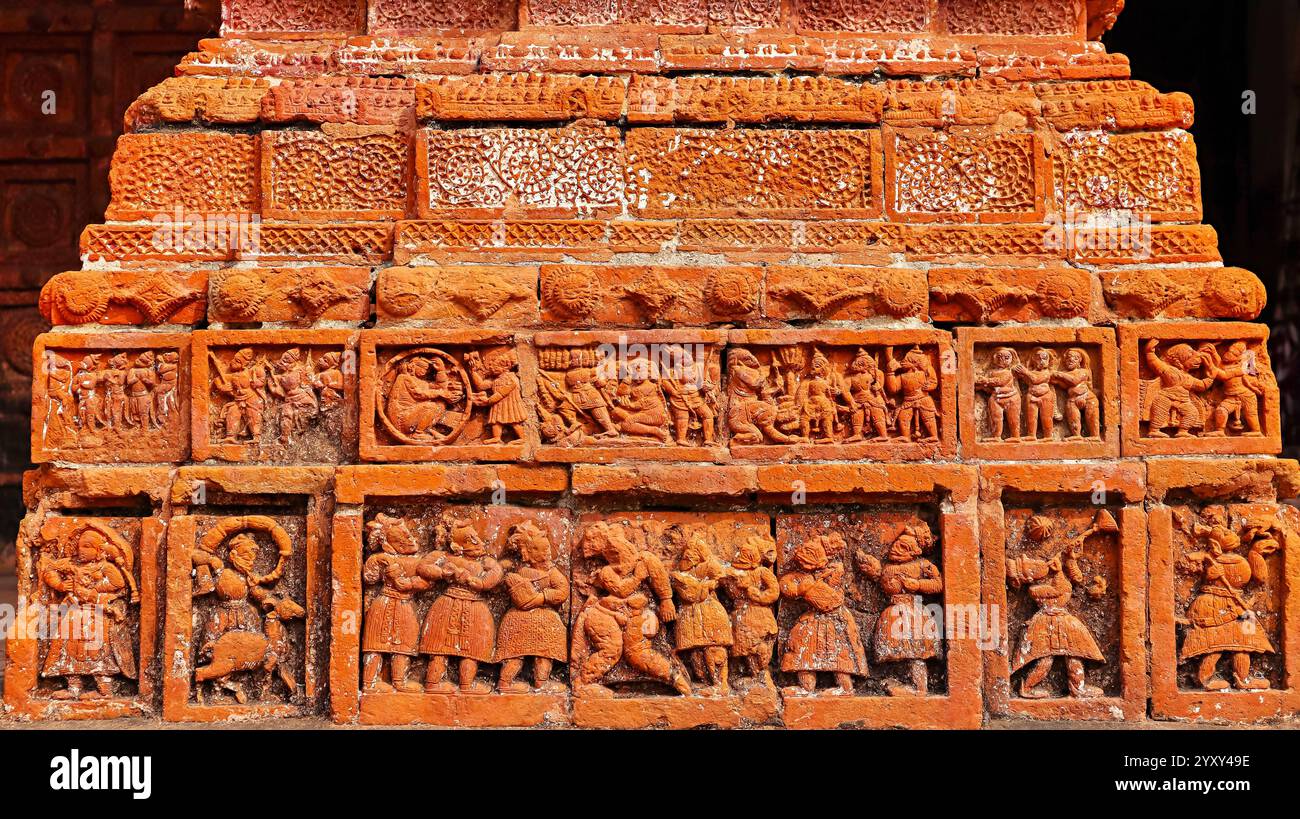 Terracotta carvings narrating stories from the Ramayana on the walls of ...