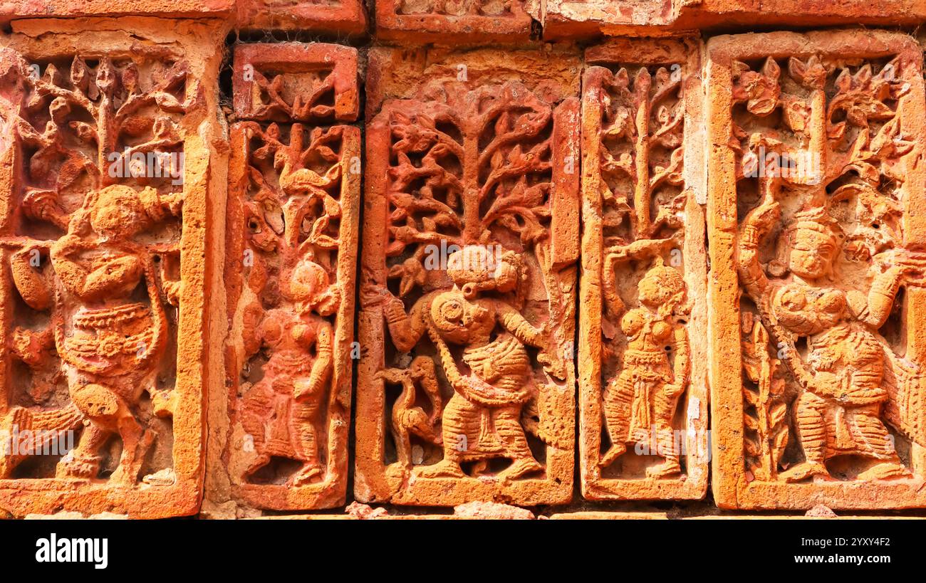 Terracotta sculptures of Lord Krishna with Gopikas on the walls of Sri ...