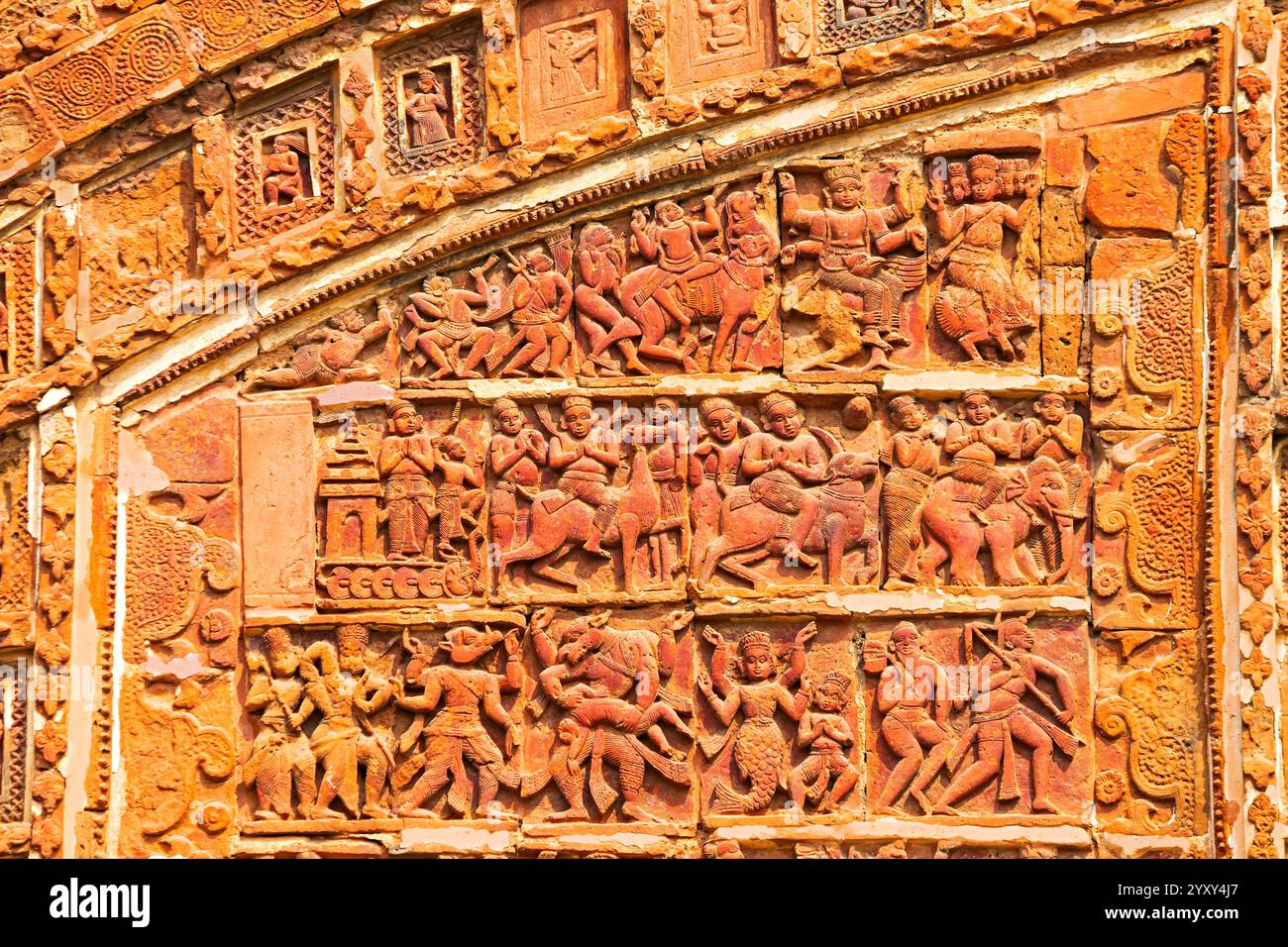 Intricate terracotta carvings of Dashavatara, the ten incarnations of ...