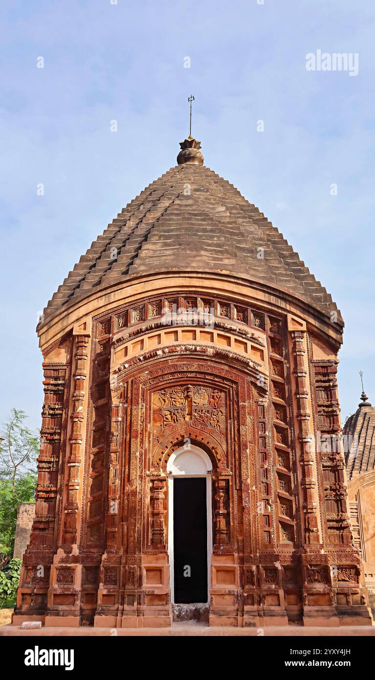 View of a terracotta Shiva Temple from the 15th century in the Bara ...