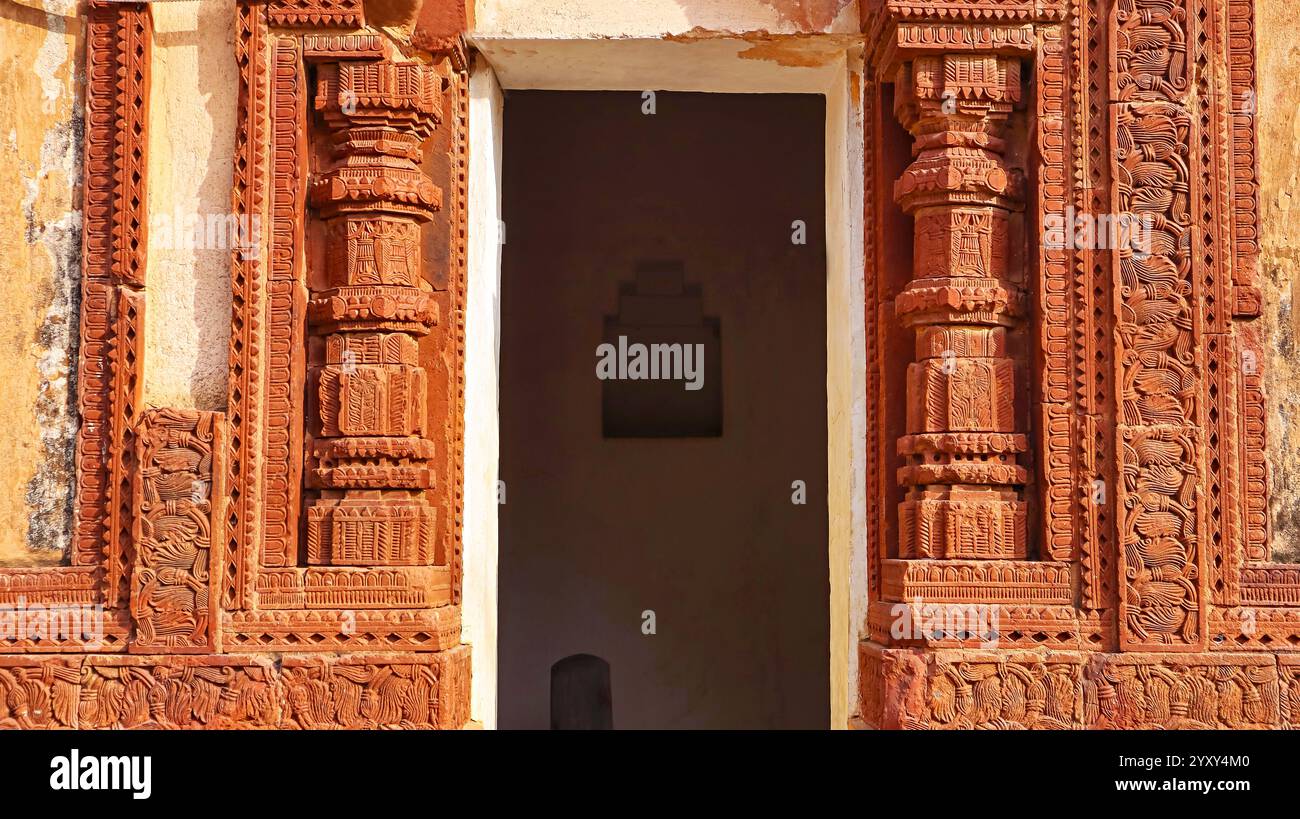 View of ruined and fallen terracotta designs on the temples in the ...