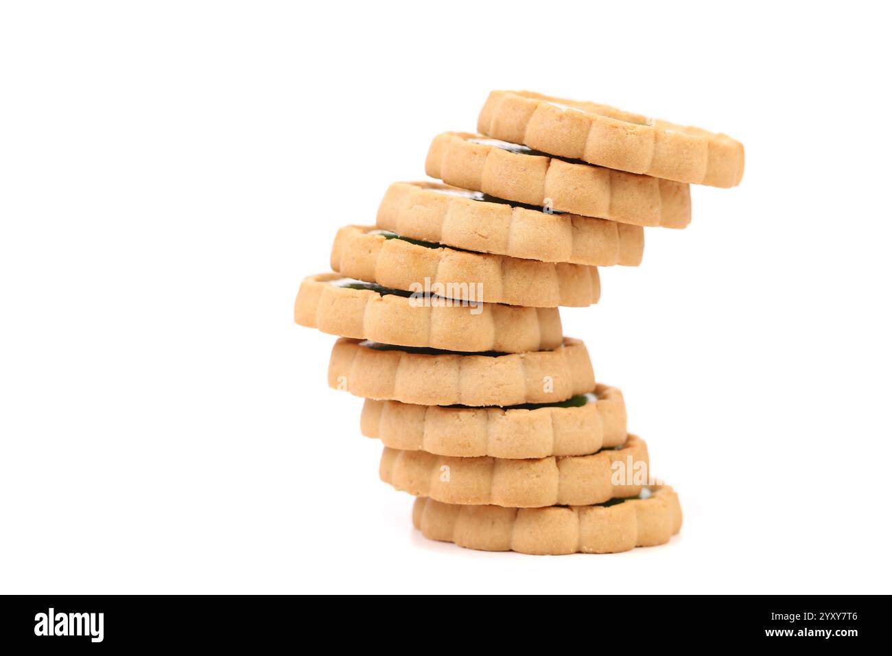 Irregular stack of biscuit. Close up. White background Stock Photo - Alamy