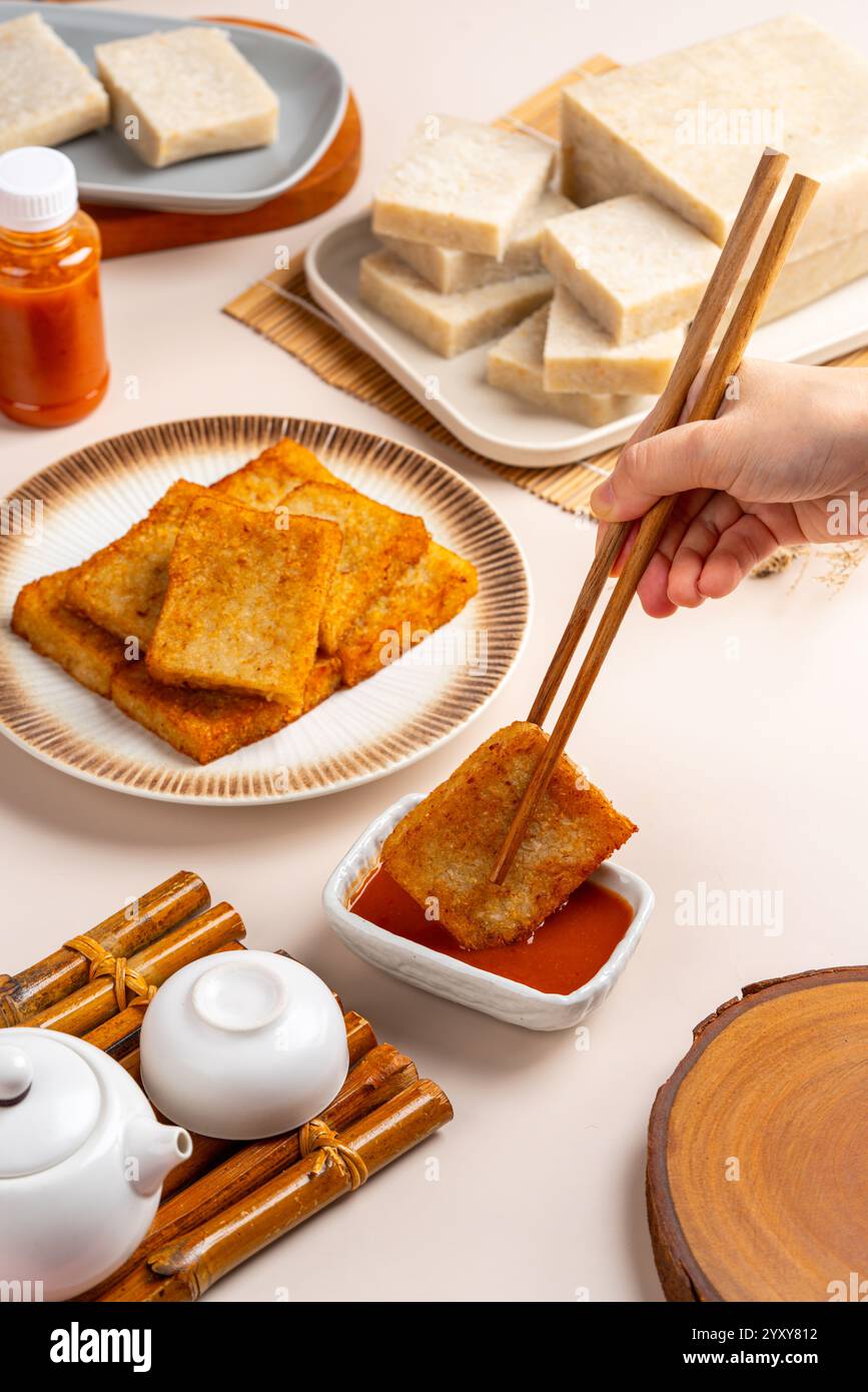 Fried Turnip cake (Chinese : Chai tow kway ). Turnip cake is a common ...