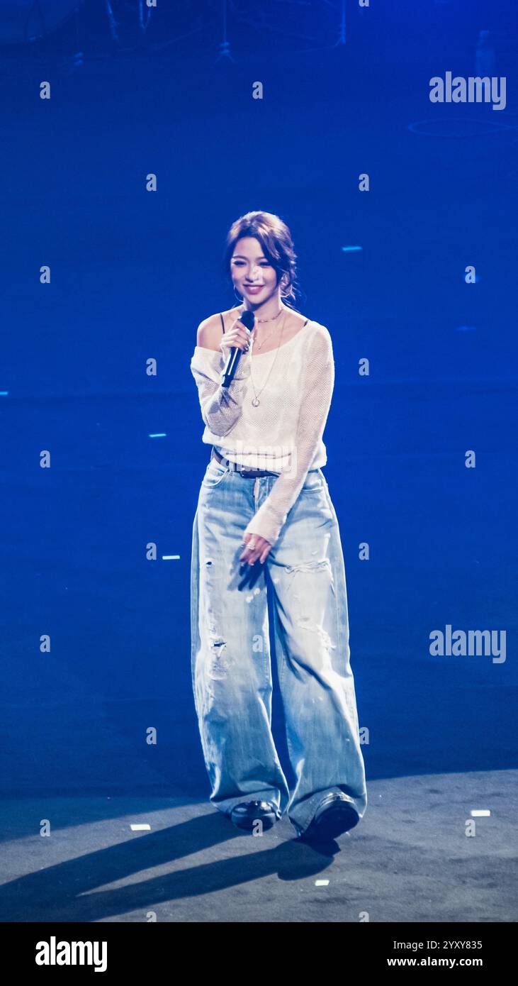 Hong Kong singer and actress Fiona Sit attends an activity in Beijing ...
