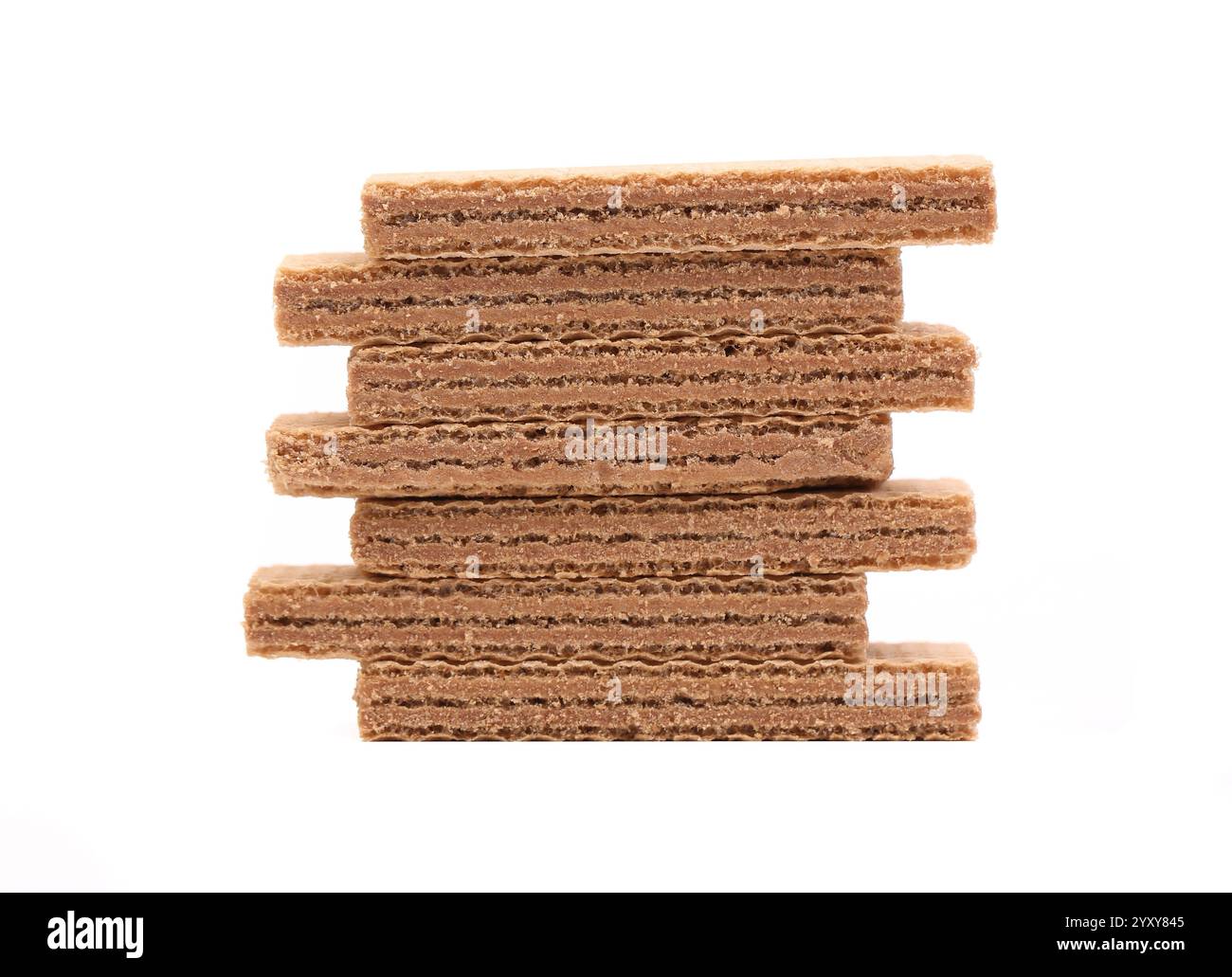 Stack of chocolate wafers. Close up. White background Stock Photo - Alamy