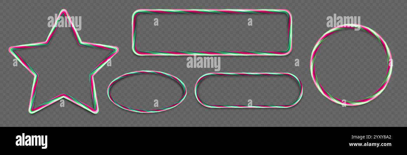 Candy cane frame collection in red and green spiral. Geometric shapes ...