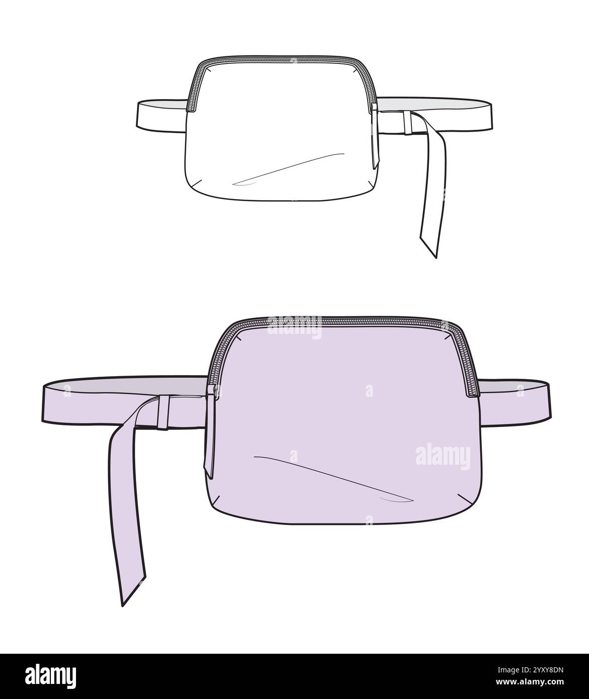 Waistpack bags design technical flat drawing vector mockup template ...