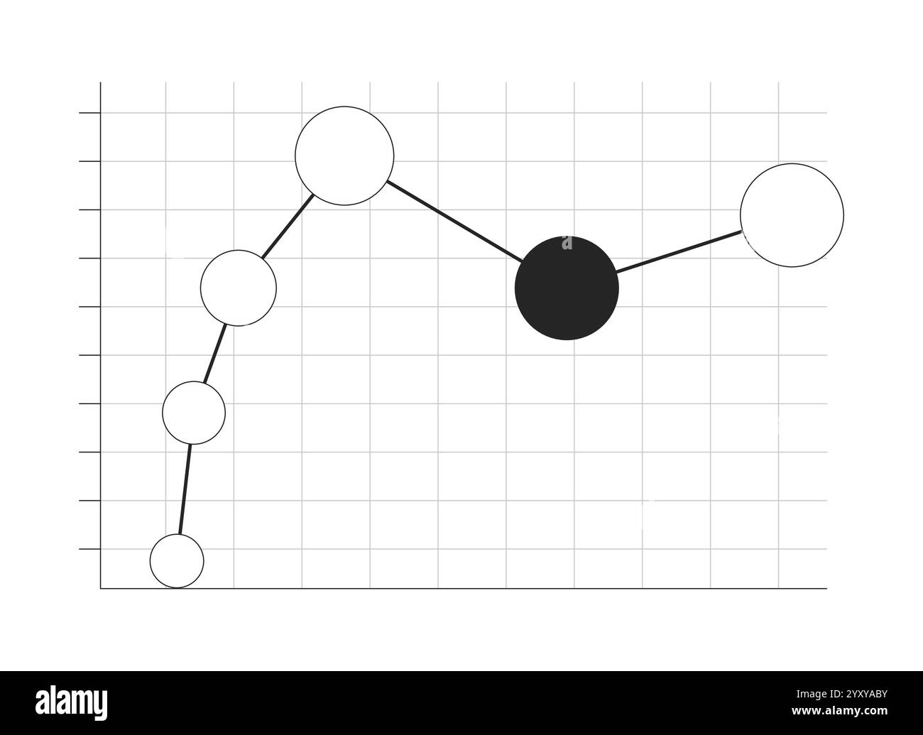 Bubble chart with data points on grid black and white 2D line object ...