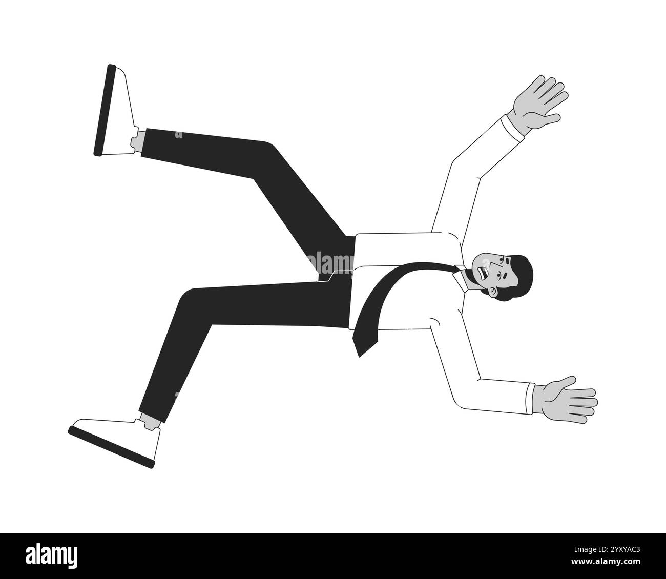 Indian man employee slip and fall office black and white 2D line ...