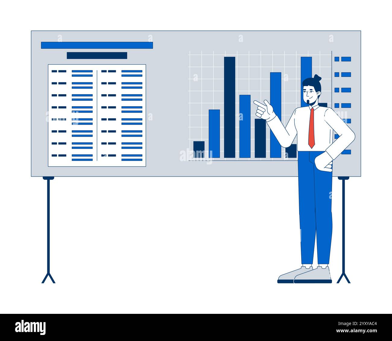 Male office worker analyzing bar chart presentation board 2D cartoon ...