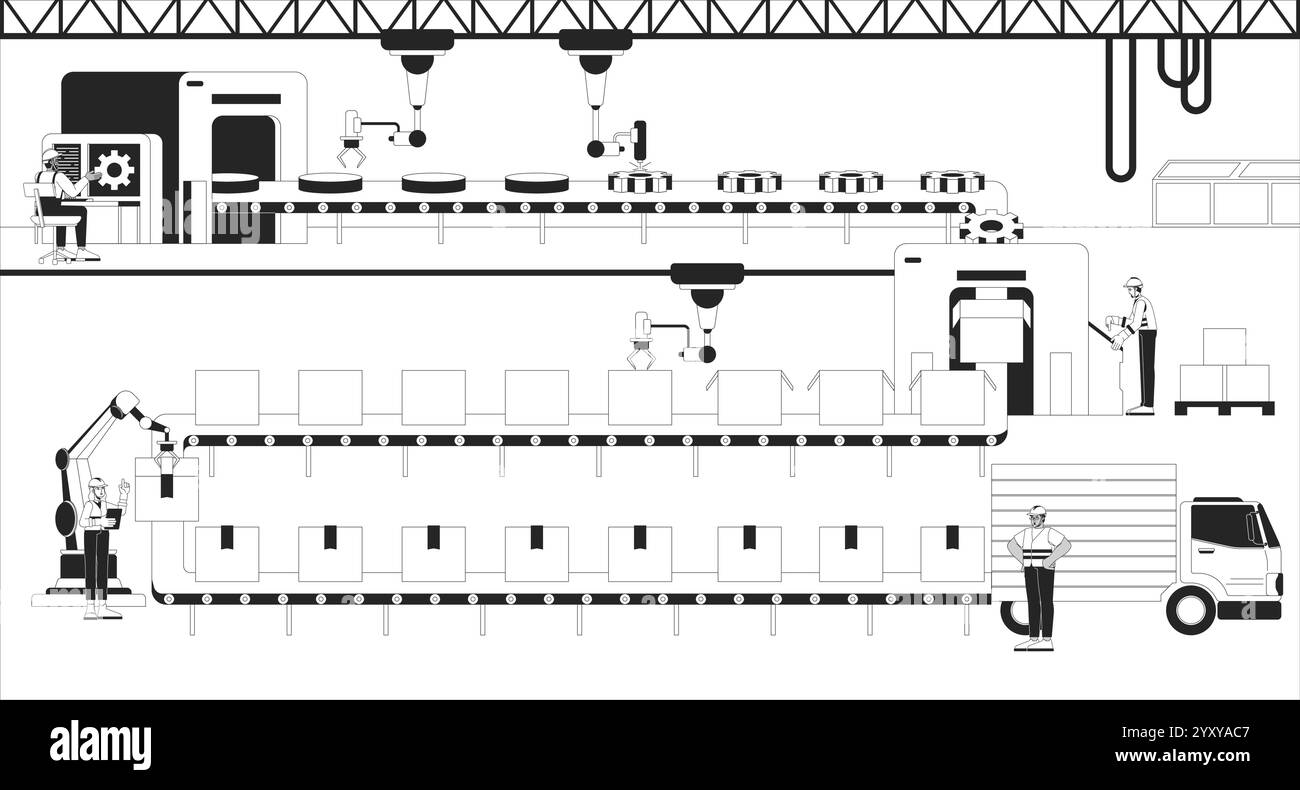 Automotive parts manufacturer black and white line illustration Stock ...