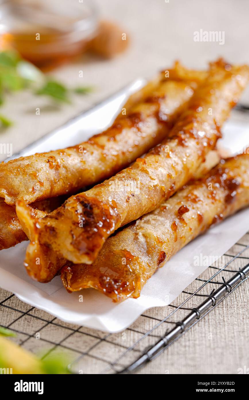 Piscok or banana chocolate is traditional snacks from Indonesia. made ...