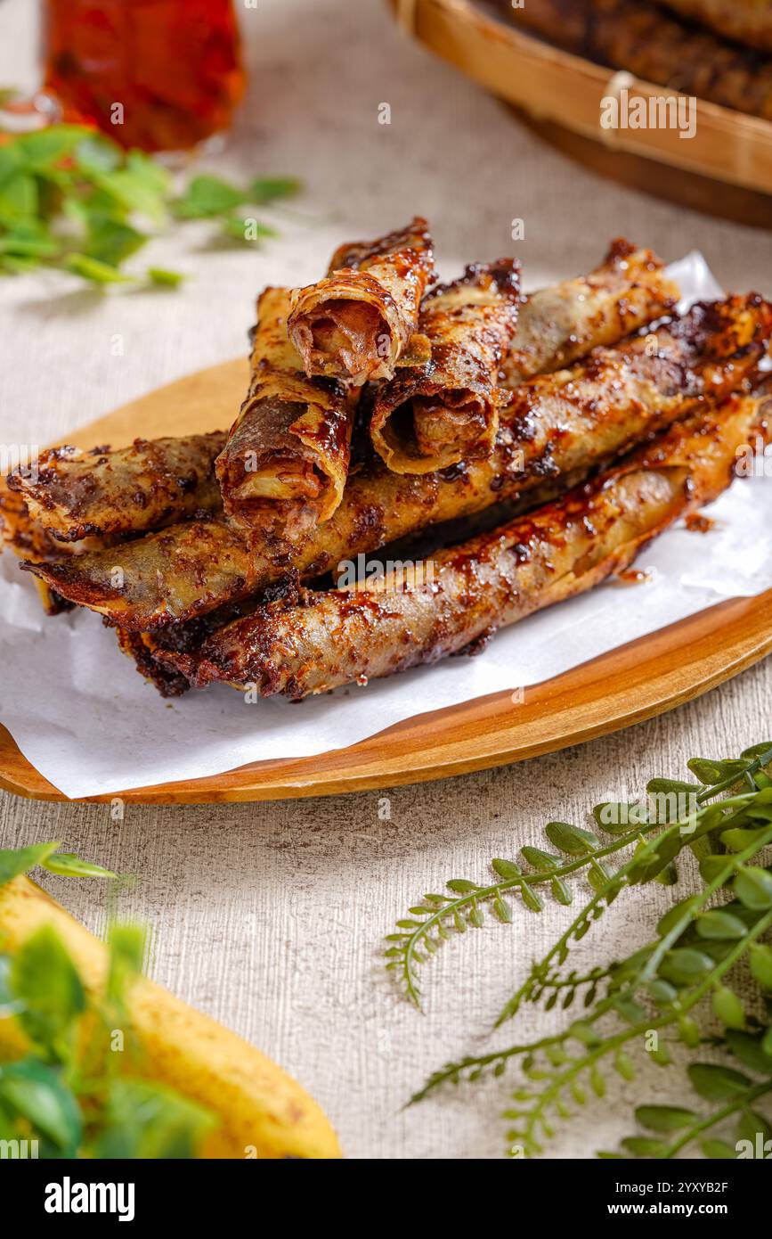 Piscok or banana chocolate is traditional snacks from Indonesia. made ...