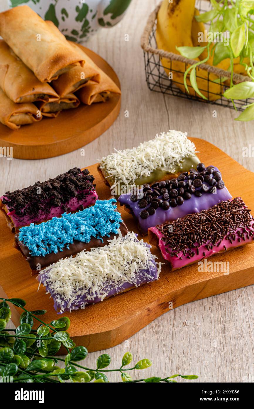 Piscok or banana chocolate is traditional snacks from Indonesia. made ...