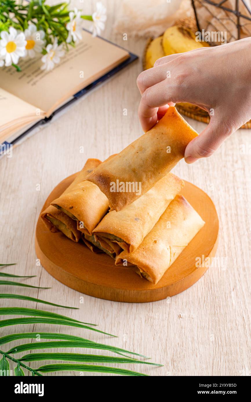 Piscok or banana chocolate is traditional snacks from Indonesia. made ...