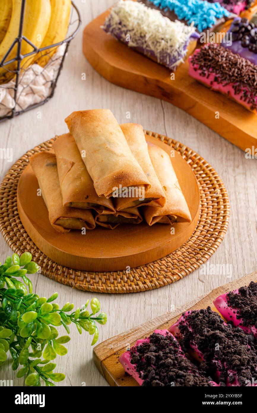 Piscok or banana chocolate is traditional snacks from Indonesia. made ...