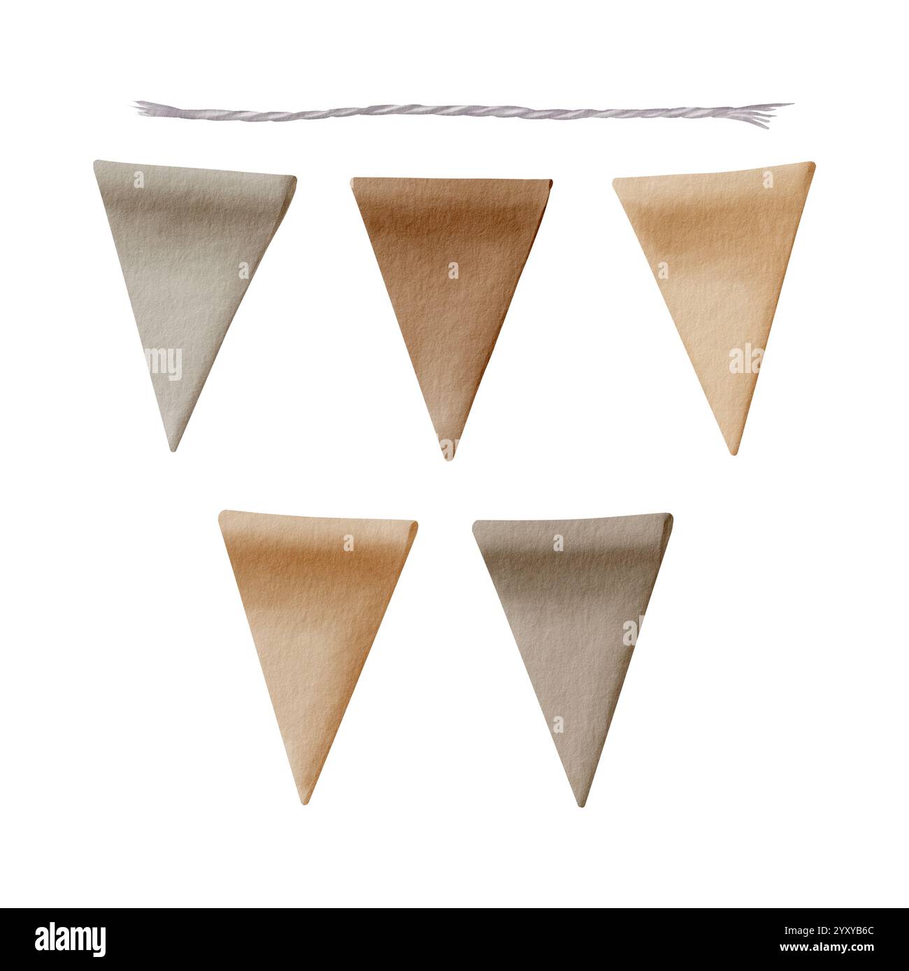 Triangular holiday flags with twisted gray rope as separate elements of ...