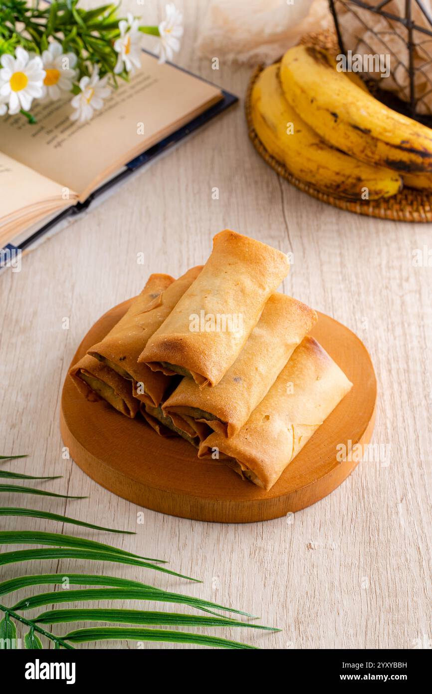Piscok or banana chocolate is traditional snacks from Indonesia. made ...