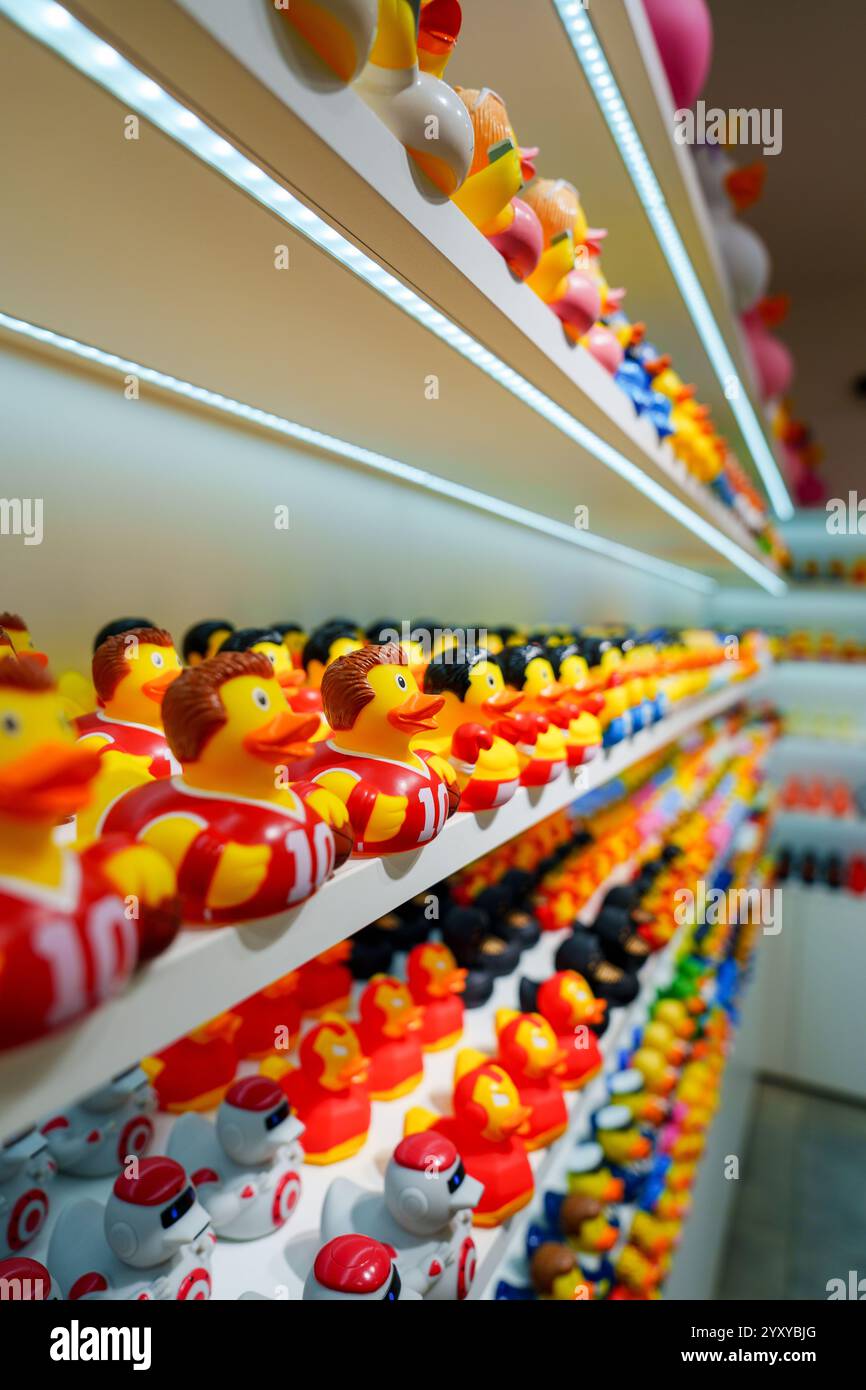 A Diverse Collection of Colorful Rubber Ducks Displayed on Store ...