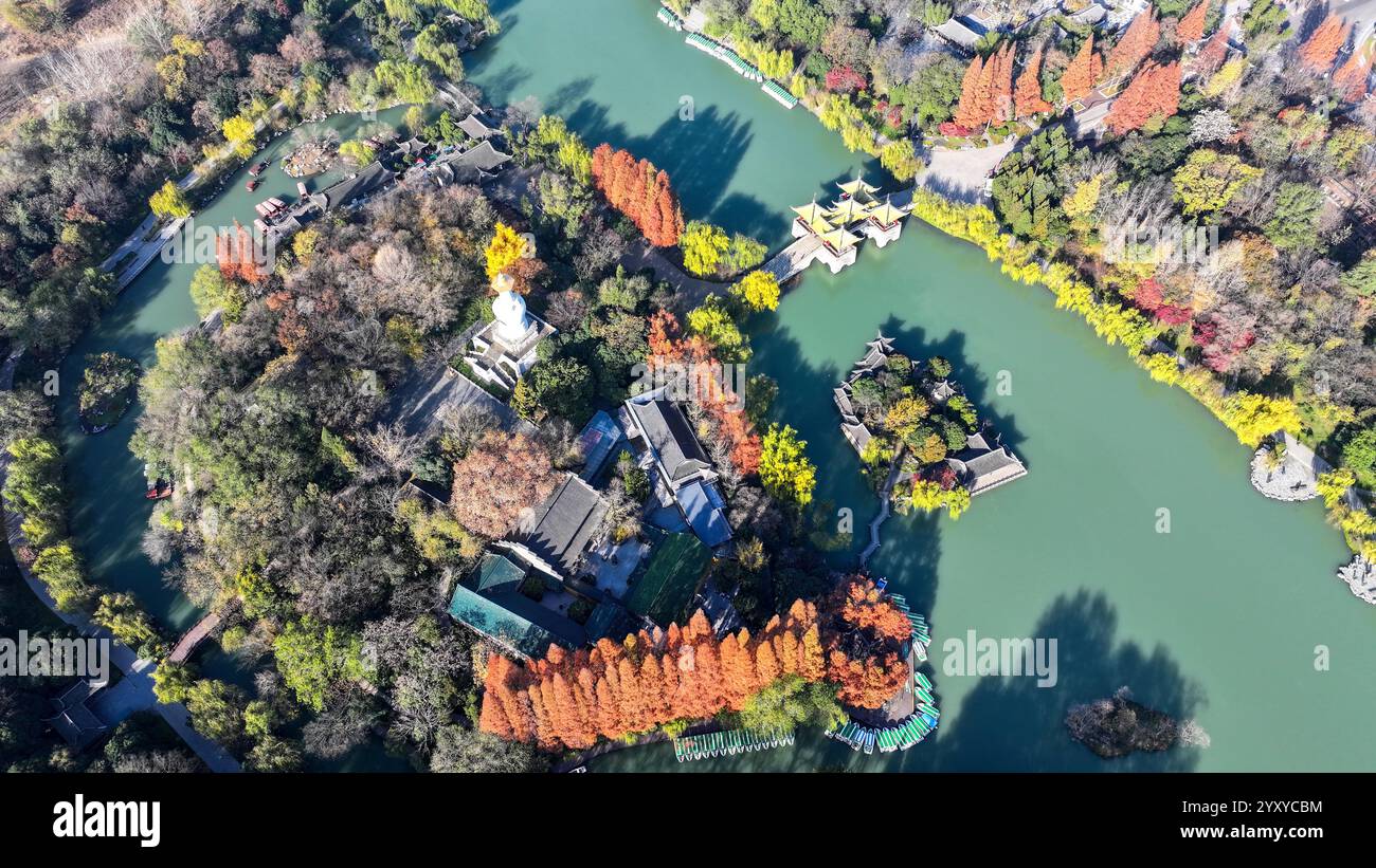 Aerial photo shows the winter scenery of the Slender West Lake in ...
